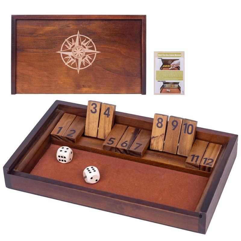 Shut The Box Game with 12 Pcs Wooden Numbers，Wooden Board Table Math ...