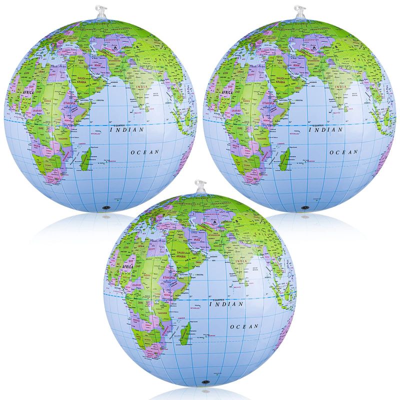 Xinzistar 3 Pack Inflatable Globes World Map Globe Ball 16 Inches PVC ...
