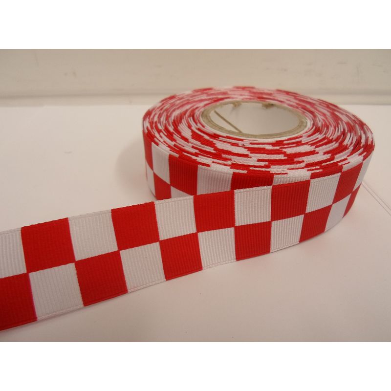 2 metres x 25mm Woven Ribbon Dark Red & White Square Block Checkered ...