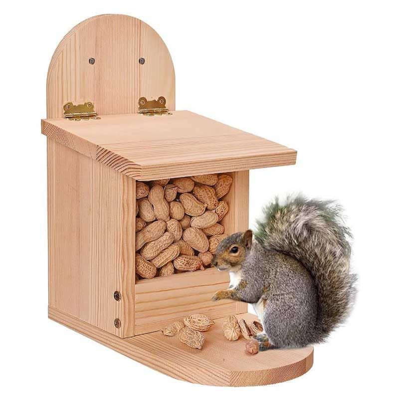Wooden Squirrel Feeder Box With Lift-up Lid, Corn Squirrel Food ...