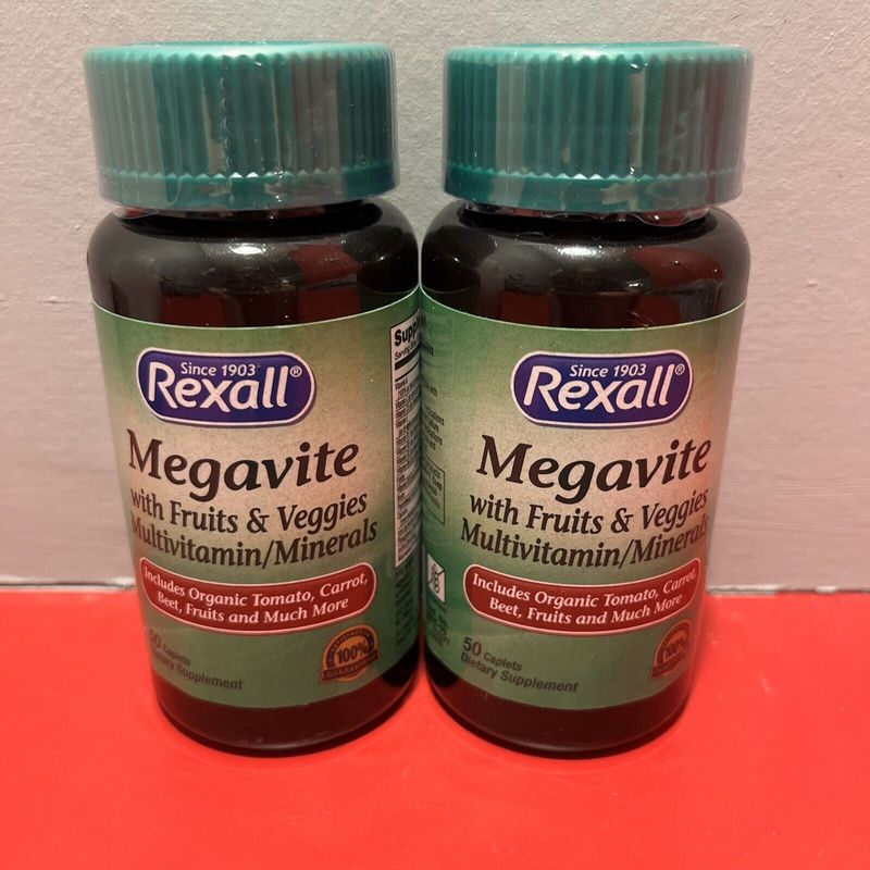 2 Rexall Megavite Multivitamin & Minerals with Fruits, 50 Caplets Ea ...