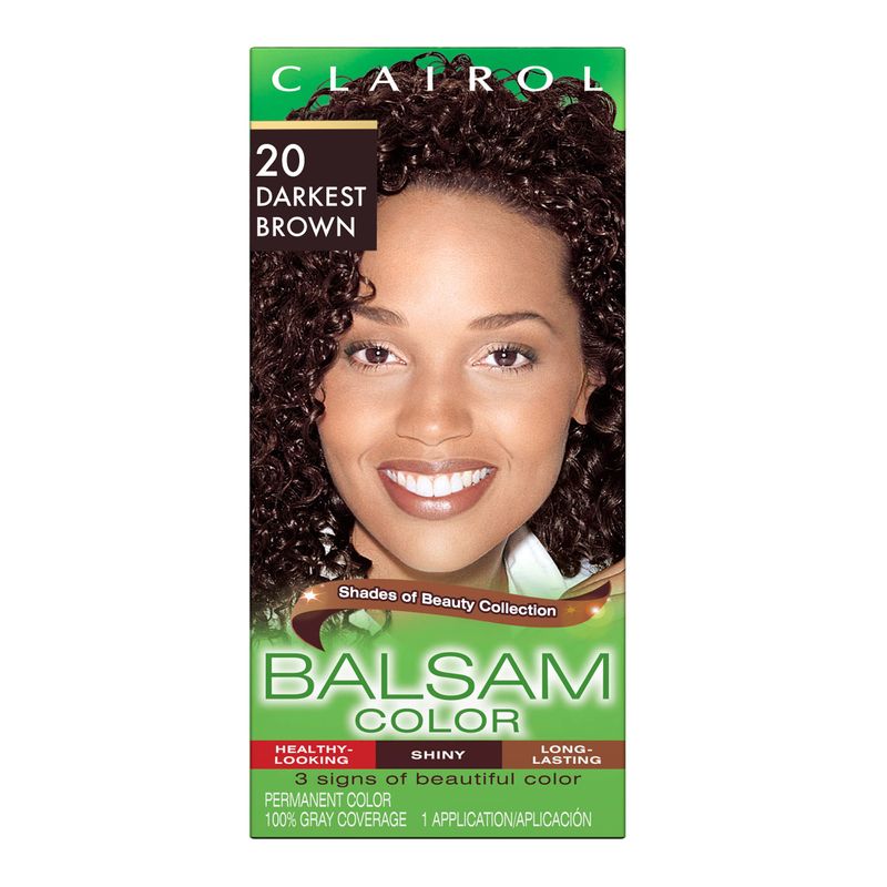 Clairol Balsam Permanent Hair Dye, 20 Darkest Brown Hair Color, Pack of ...