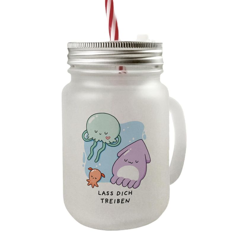 Jelly & Friends Mason Jar with Handle Drinking Glass with Lid with ...