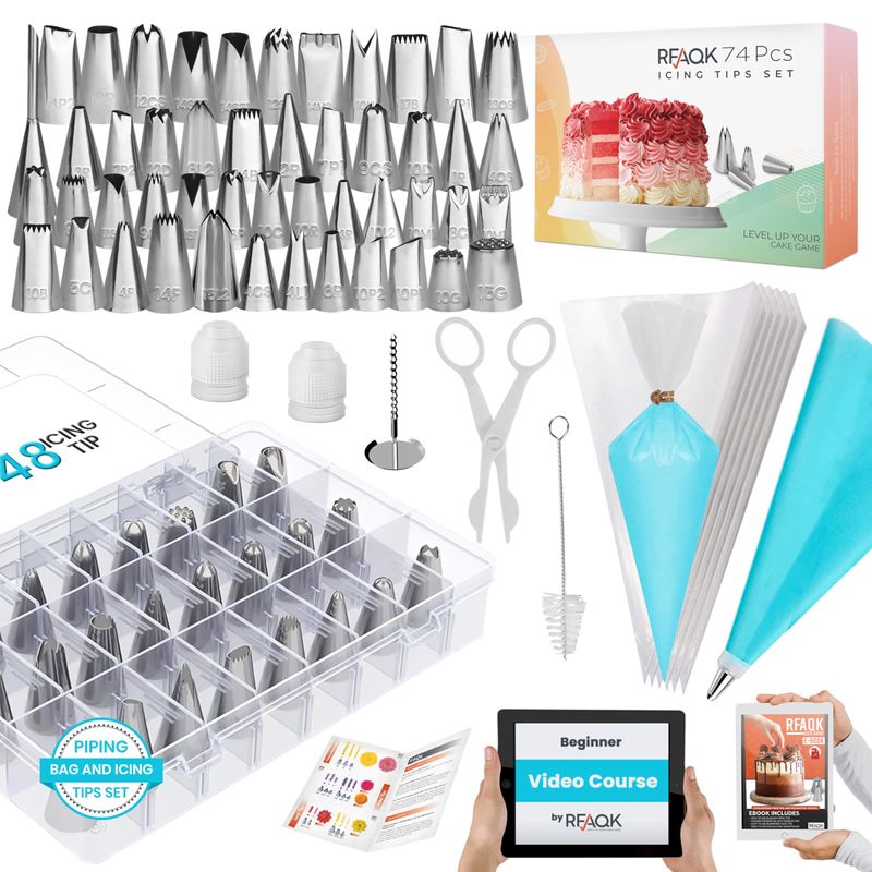 RFAQK 74 PCs Piping Bags and Nozzles | Cake Decorating Kit-48 Numbered ...