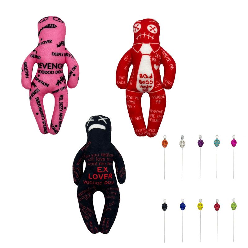 Stitch-Witch Halloween Decor, 3 Voodoo Dolls and 10 Skull Head Pins ...