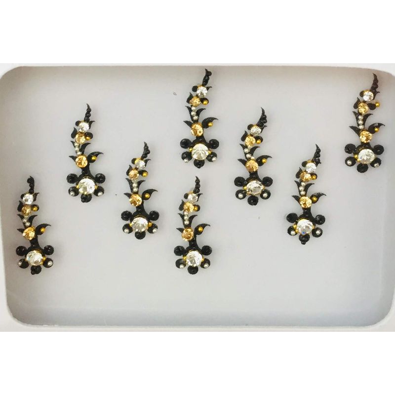 BBW19 Black Bindi Gold Silver Stone Pearl Beading Bindi Tattoo Forehead ...