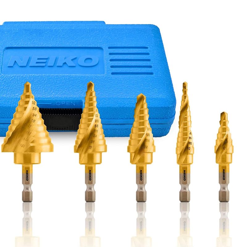 NEIKO 10173A Step Drill Bit Set for Metal and Wood, 5 Piece SAE, Spiral ...