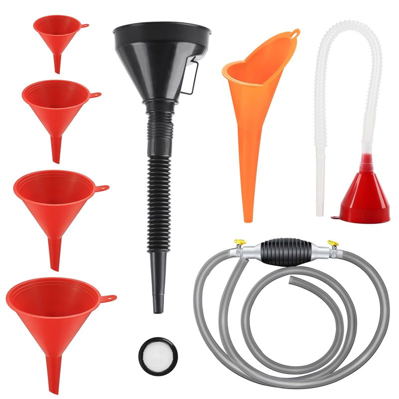 AQTAQ 8 Piece Fuel Funnel Set, Cooling Funnel Kit, Oil Funnel, Gasoline ...