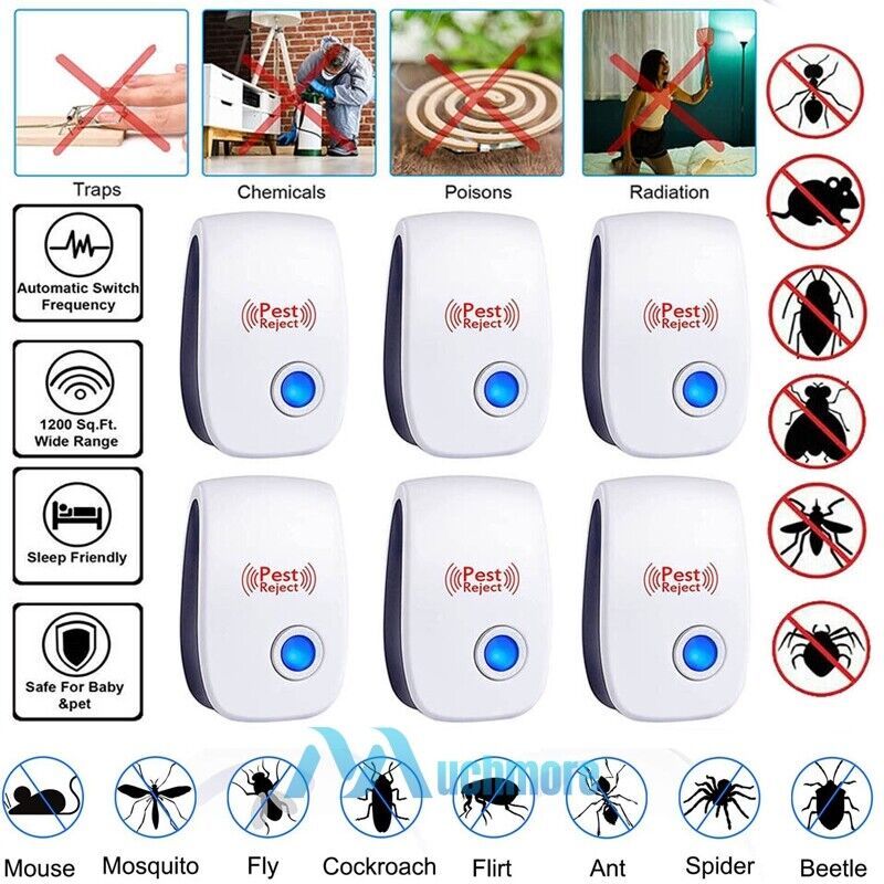 6x Pest Reject Ultrasonic Repeller Home Bed Bug Mites Spider Defender ...