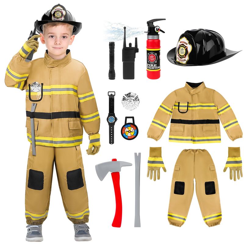 deAO Fireman Costume, Fireman Outfit for 3 4 5 6 7 8 Year Old, Boys ...