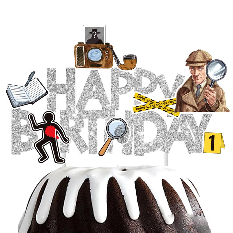 Detective Happy Birthday Cake Topper Glitter Silver Detective Birthday ...