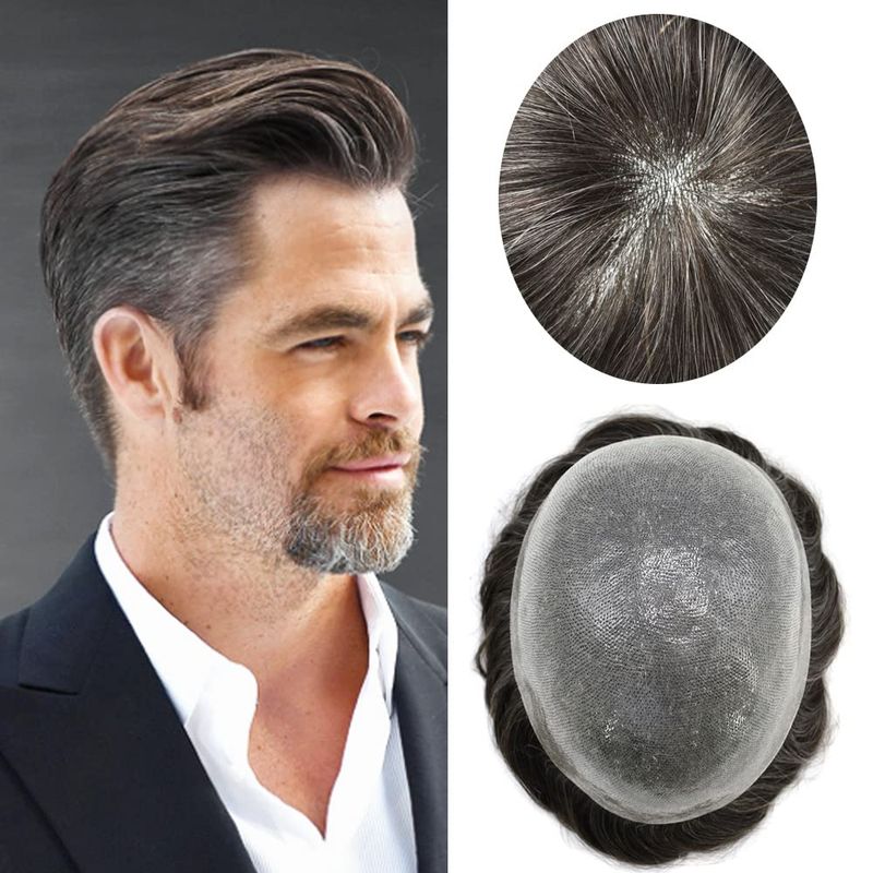 Toupee For Men Hair Piece Real Human Hair Replacement System Full Poly ...