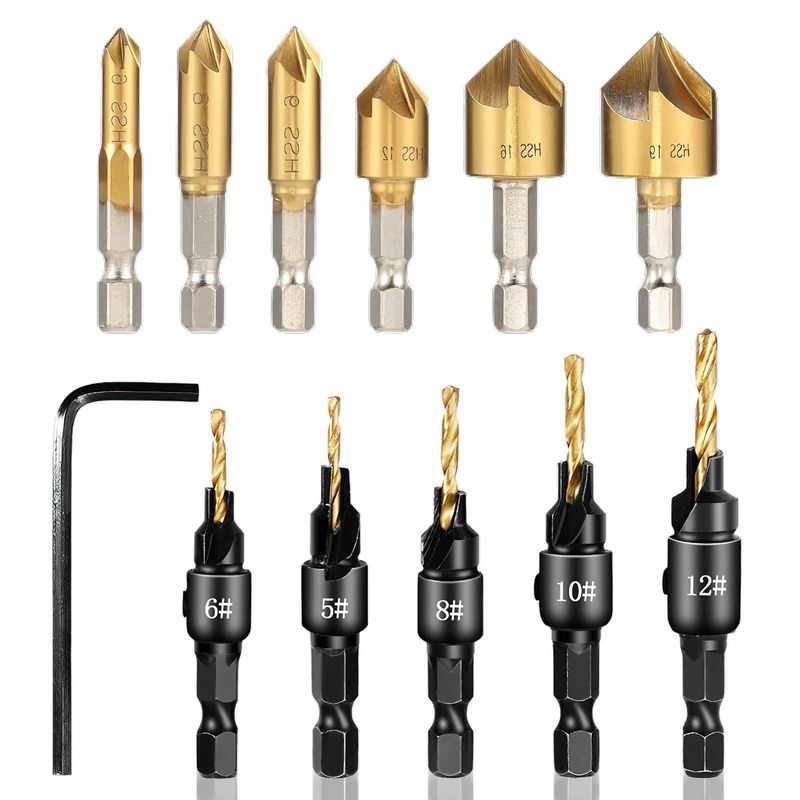 Leogony 12PCS Countersink Drill Bit Set, Quick Counter Sink Drill Bits ...