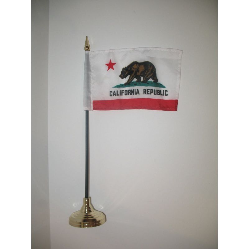 4"x6" California Republic State Miniature Flag Desk Set with Gold Base ...