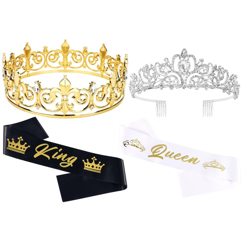TOBATOBA King and Queen Crown Set with Sashes King Crowns for Men Prom ...