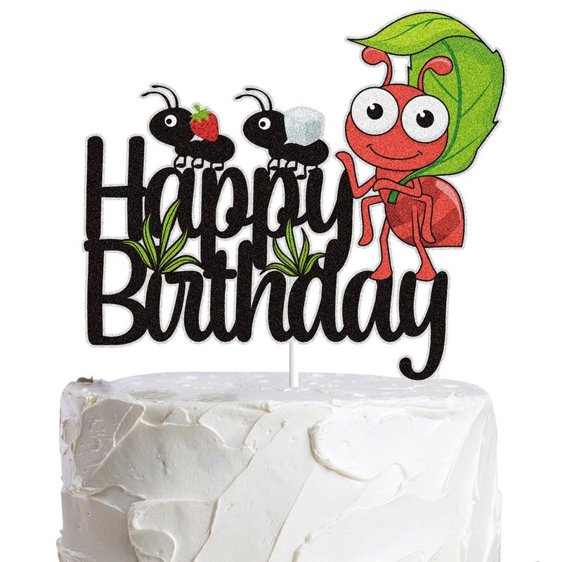 Ant Happy Birthday Cake Topper Black Glitter Insect Theme Party ...