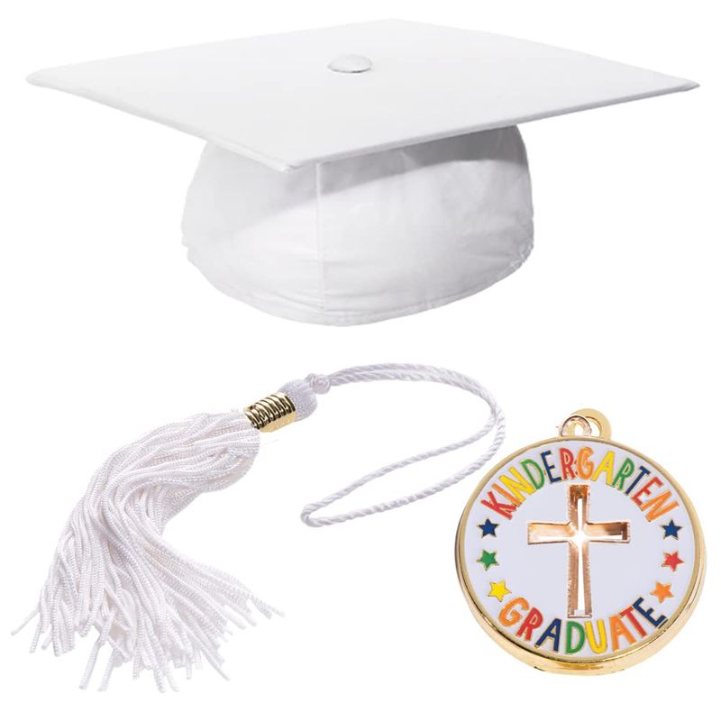 Happy Graduates White Matte Graduation Cap and Tassel with Kindergarten ...