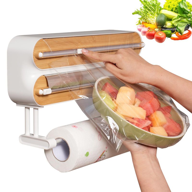Magnetic Plastic Wrap Dispenser with Cutter,3 in 1 Wrap Organizer ...