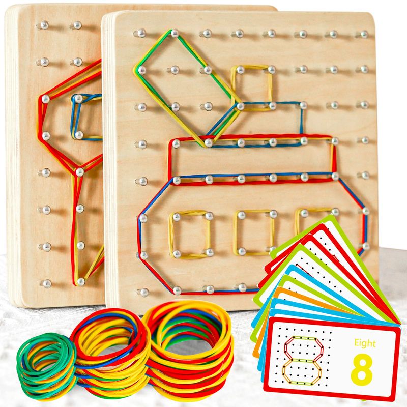 CHEROSIN 2Pack Wooden Geoboard Montessori Toys - Wood Geo Board ...