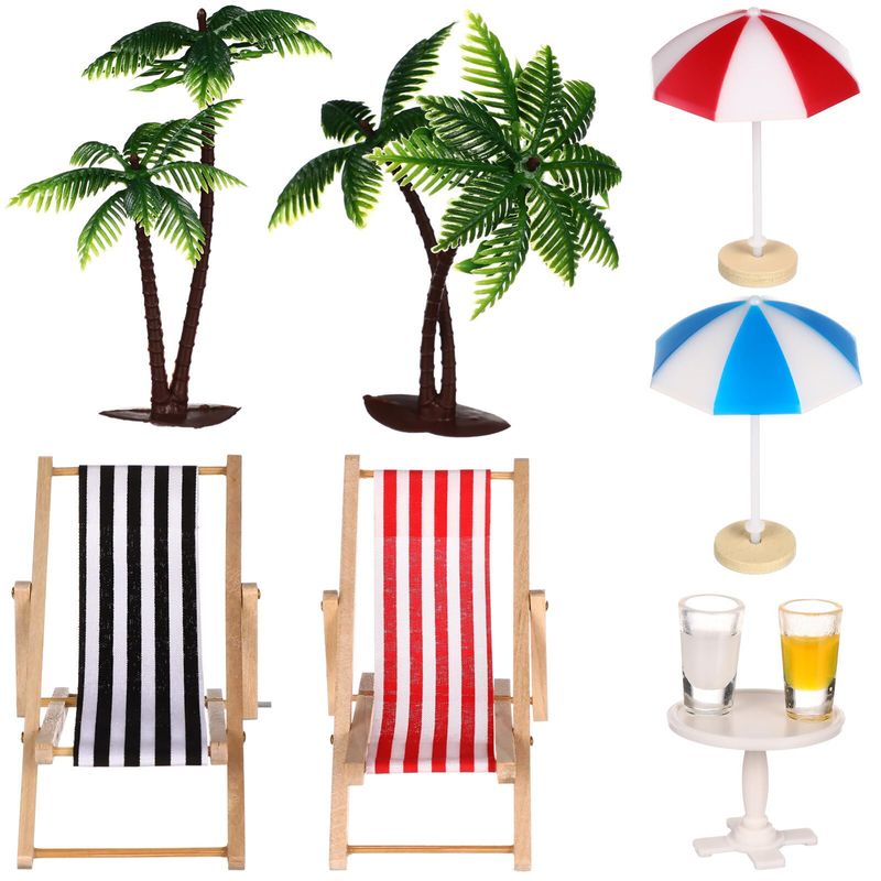 Mini Umbrella Palm Chair Beach Miniature Accessories Mini Umbrella Palm ...