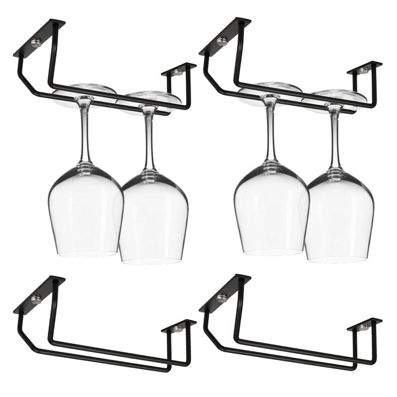 4 Pcs 7 Inch Black Wine Glass Rack, Under Cabinet Wine Glass Holder ...