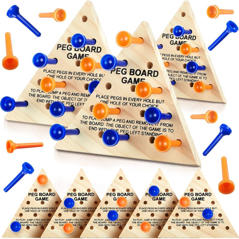12 Packs Wooden Triangle Peg Games Wooden Board Game for Family Boys ...