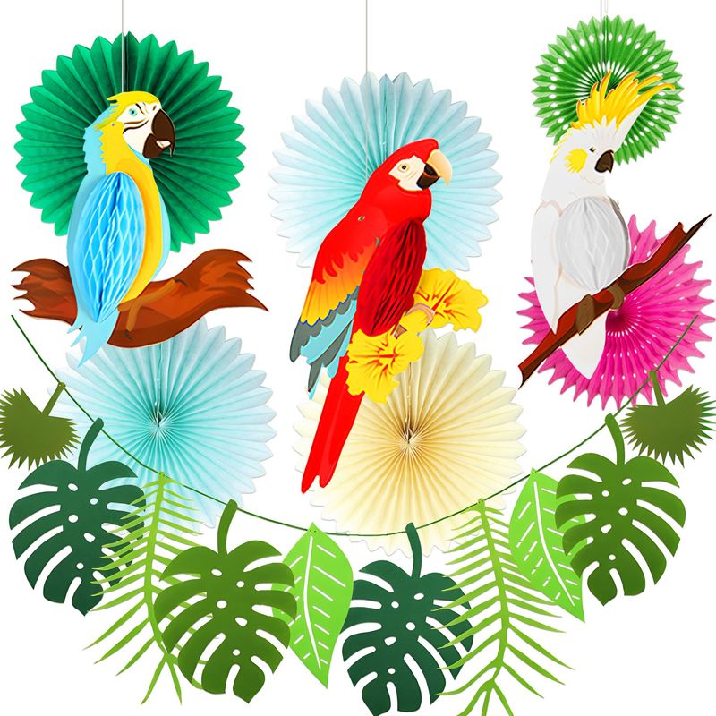 Tropical Birds Honeycomb Paper Cutouts Parrot Honeycomb Palm Leaves ...