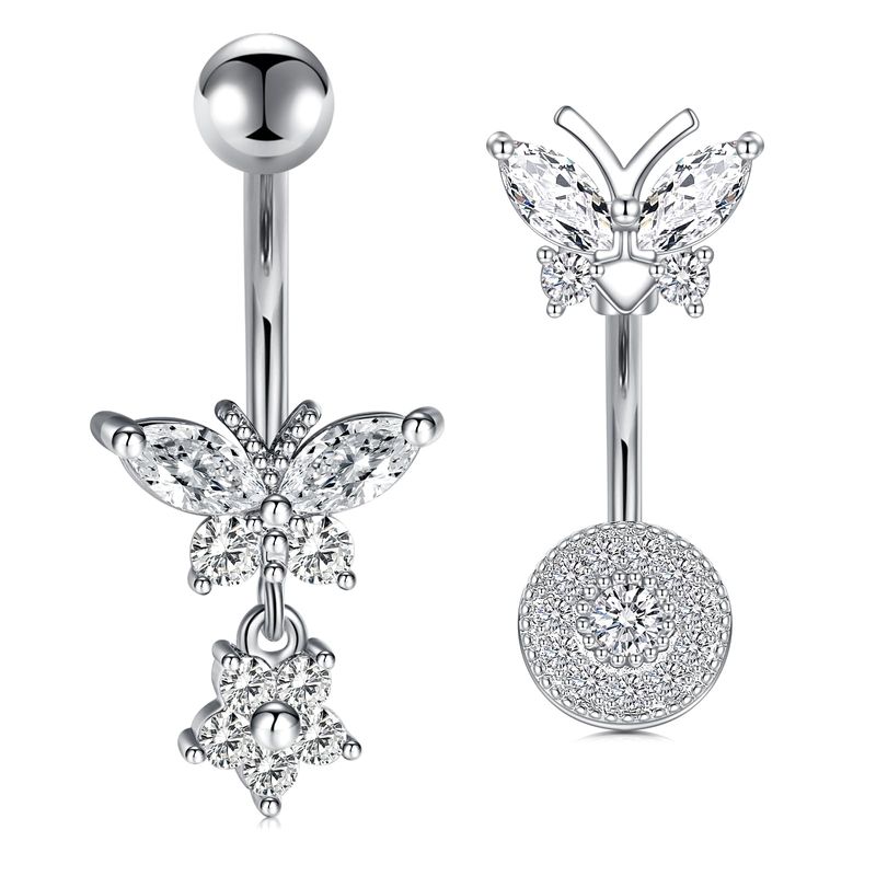 LAURITAMI Belly Bar Stainless Steel 10mm Belly Button Piercing Dangly ...