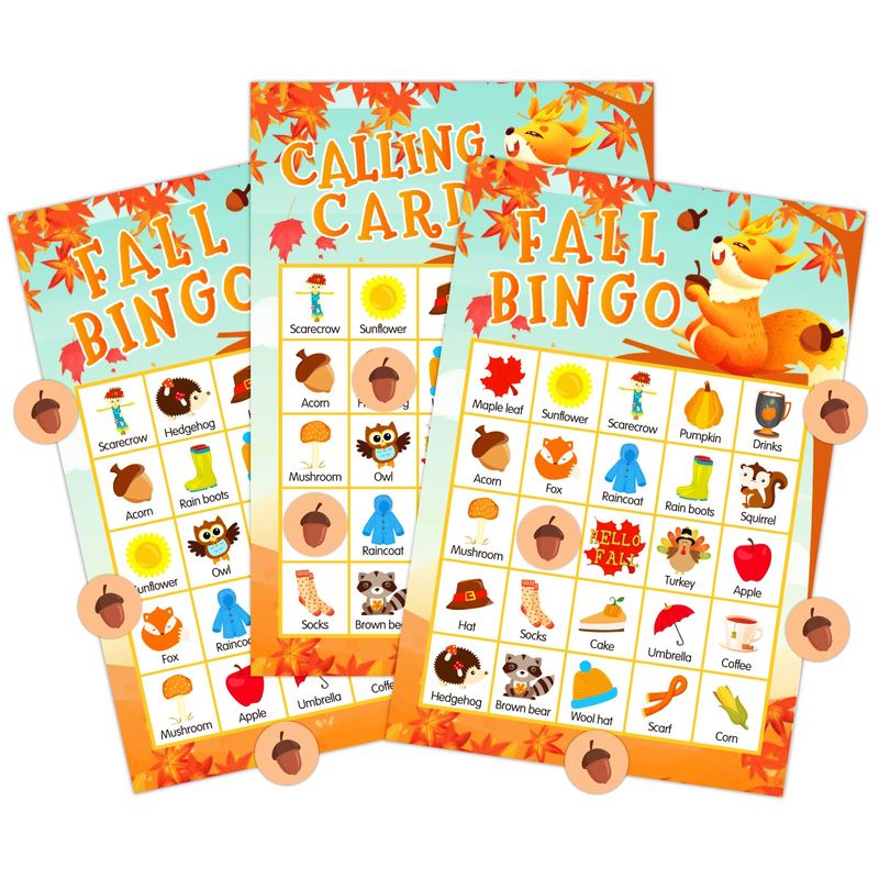 SICOHOME Fall Bingo Cards for Kids 26 Players Thanksgiving Bingo Game ...