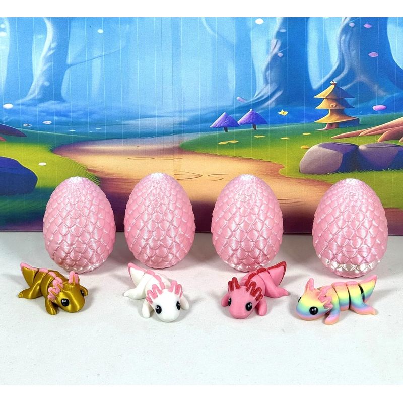 4pcs 3D Printed Articulated Mini Axolotl with Egg, Fidget Mini Axolotl ...