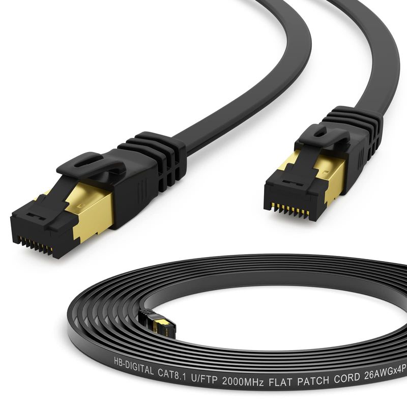 HB-DIGITAL 1 m Patch Cable CAT.8 LAN Flat U/FTP Network Cable PVC 2x ...
