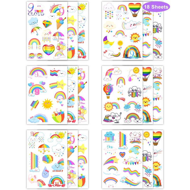 189Pcs On Cloud 9 Birthday Decorations for Girls Temporary Tattoos ...