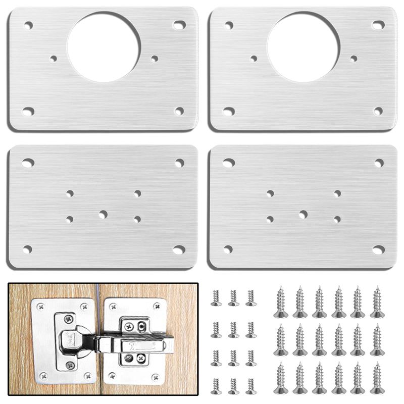 Thick Hinge Repair Plate Kit with Hole for Cabinet, Rust Resistant Stainless Steel Plate Repair ...