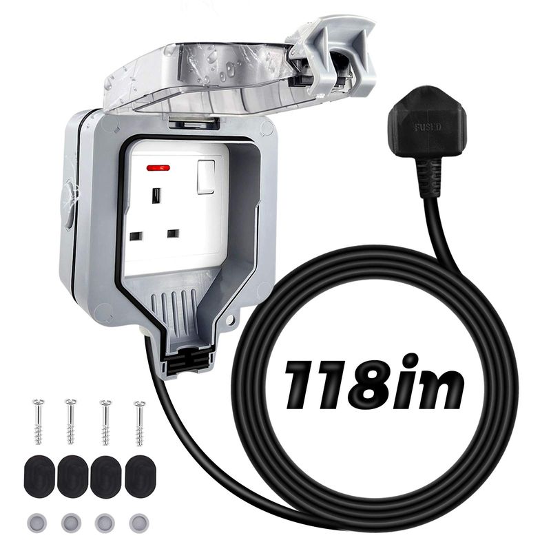 1 Gang Weatherproof Outdoor Sockets with 3M Extension Cable IP66 ...