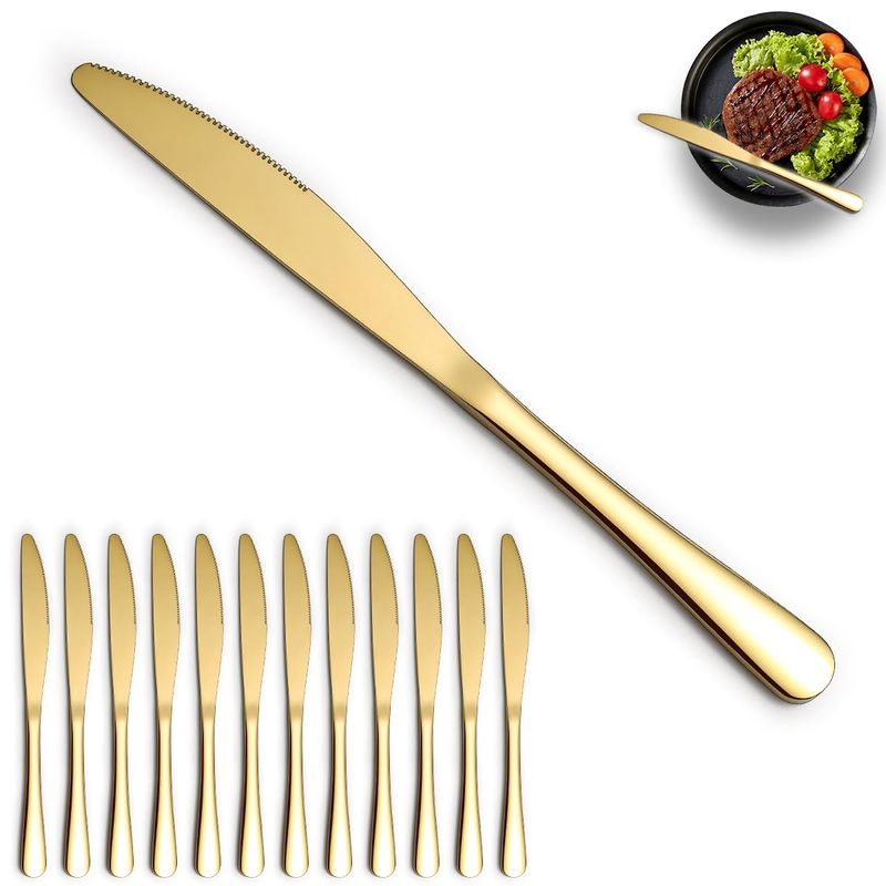 ReaNea Gold Dinner Knives Set of 12 Pieces, Stainless Steel Titanium ...