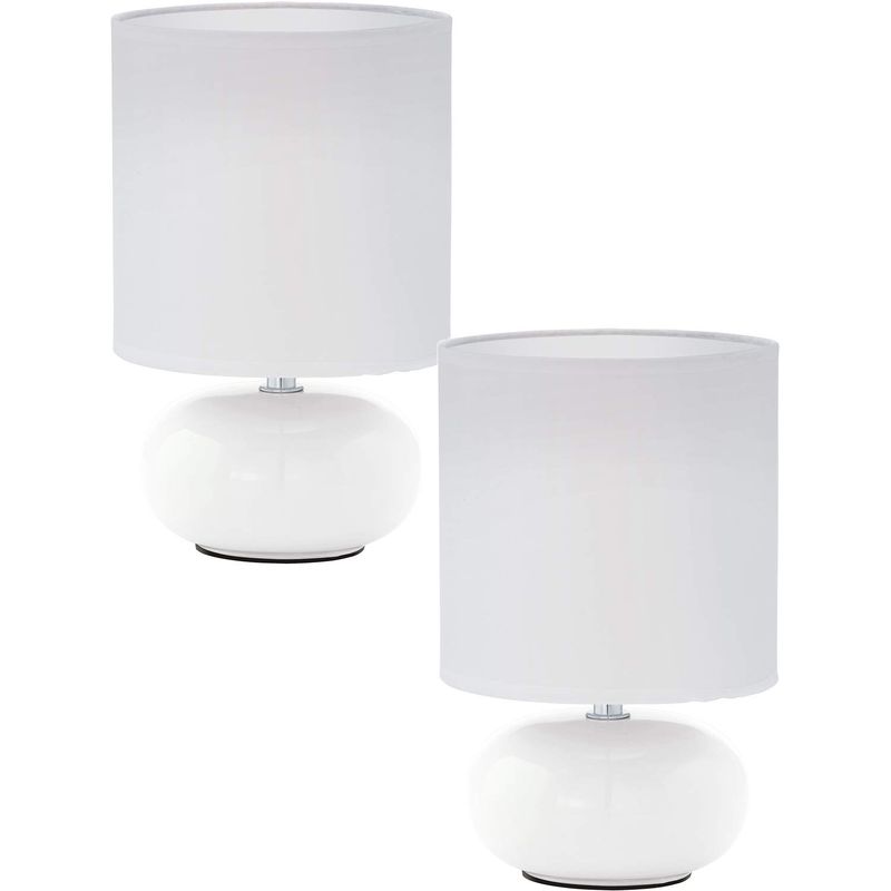 2 Pack -Table Lamp-Colour White-White Fabric Shade-in Line Switch-Bulb ...