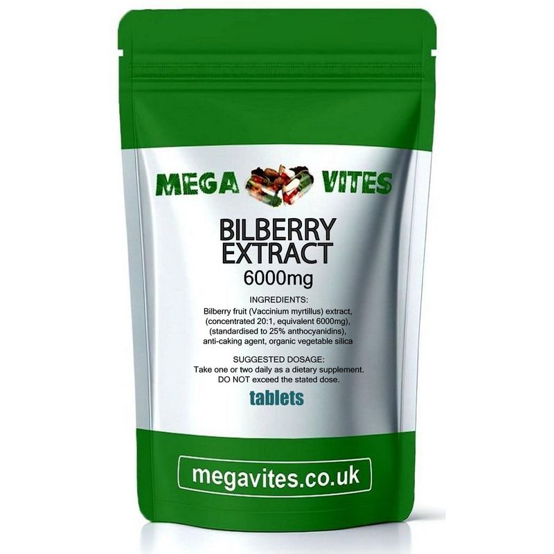 Bilberry Fruit Extract Tablets 6000mg x 60 - MEGAVITES - Online ...