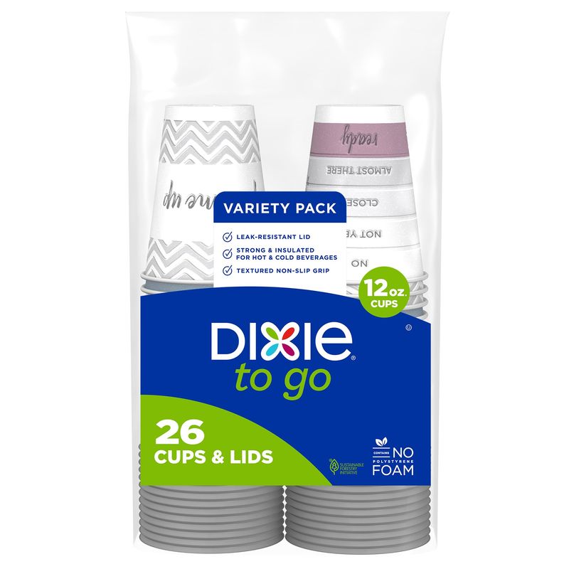 Dixie To Go Coffee Cups and Lids, 12 Oz, 26 Count, Assorted Designs ...