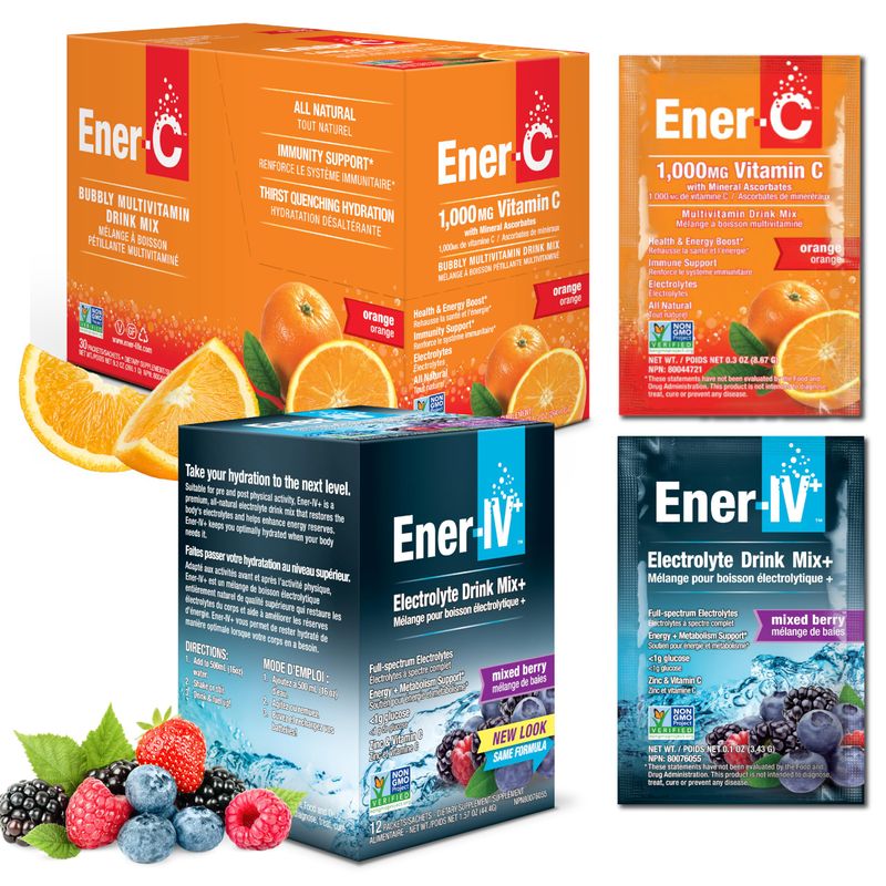 Ener-C & Ener-IV Drink Mix Pack- Vitamin Packets for Water ...