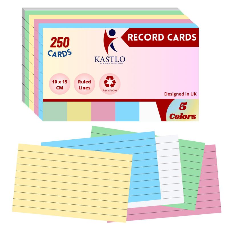 250 Pcs Ruled Index Coloured Flash Cards (10x15cm) - Two-Sided Lined ...