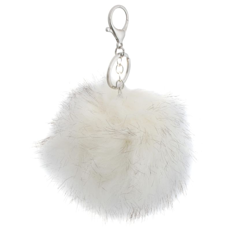 Atania Large Fluffy Bag Charm Key Ring with Faux Fur Pom Pom Silver ...