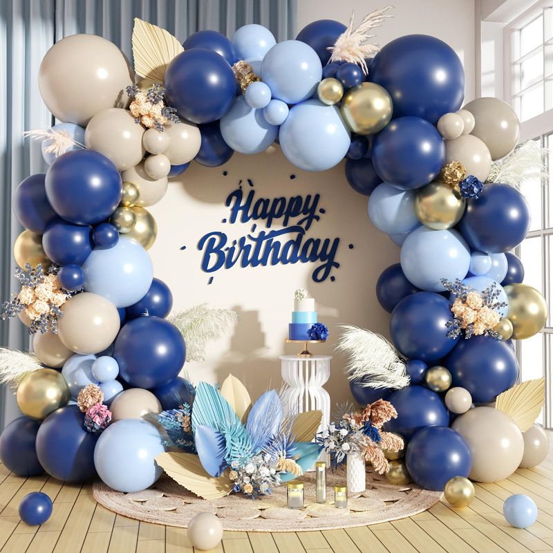 Royal Blue and Gold Balloon Arch Kit, Navy Blue Balloon Garland Cream Beige Metallic Chrome Gold ...