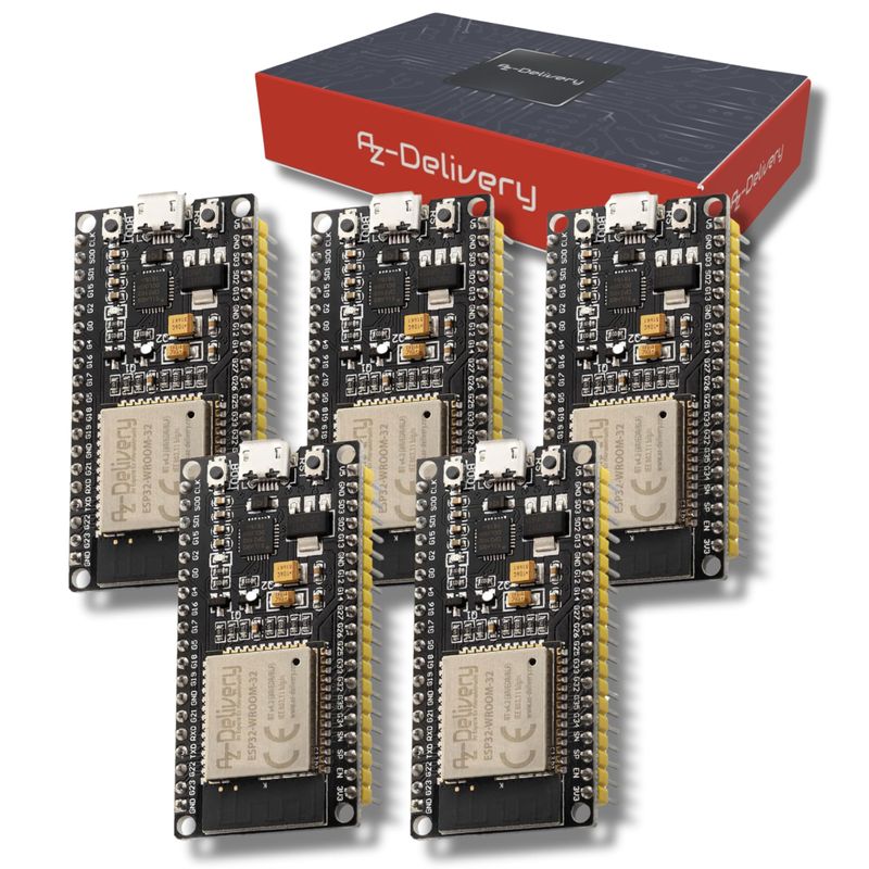 Azdelivery 5 X Esp32 Devkitc Nodemcu Wifi Wlan Cp2102 Esp32 Wroom 32d Iot 2 In 1 Microcontroller