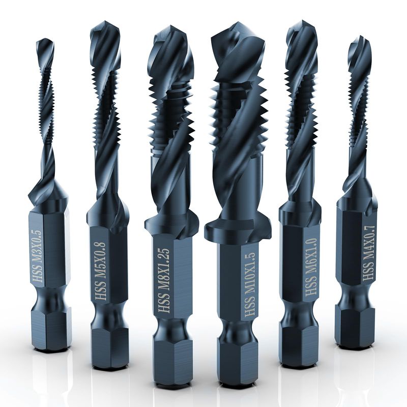 THINKWORK Combination Drill Tap & Tap Bit Set, 6 Pack 3-in-1 Anti-Rust ...