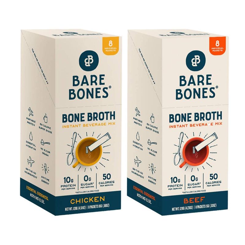Bare Bones Bone Broth Instant Powdered Mix, Variety Pack, 8 Chicken and ...