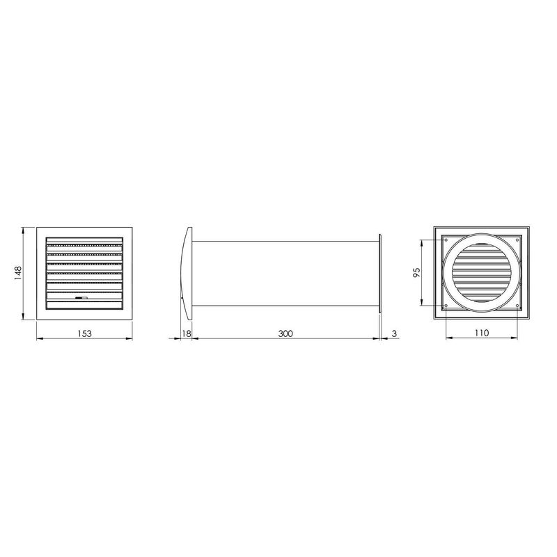 Universal Vent Kit 100mm / 4" Wall Fixing Ventilation Duct Kit with ...
