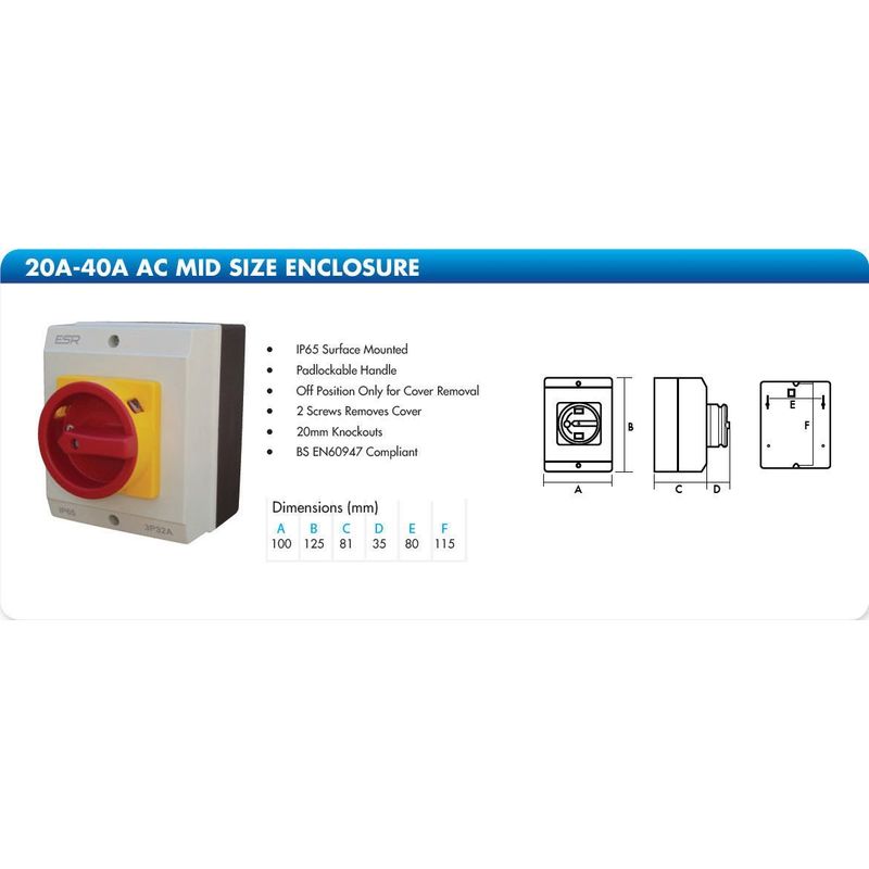ESR Electrical E324P Switch Rotary Isolator Disconnector 4 Pole 32A ...