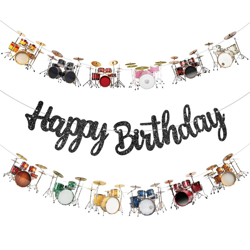 Drum Birthday Party Banners Music Drum Birthday Party Decoration Black ...