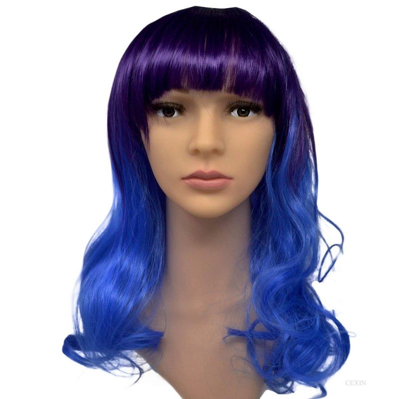Women's Fashion Purple to Blue Long Wave Cosplay Wigs Curls Gradual ...