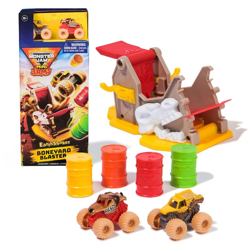 Monster Jam Mini Jams, Earthshaker Boneyard Blaster Mega Frenzy Playset ...